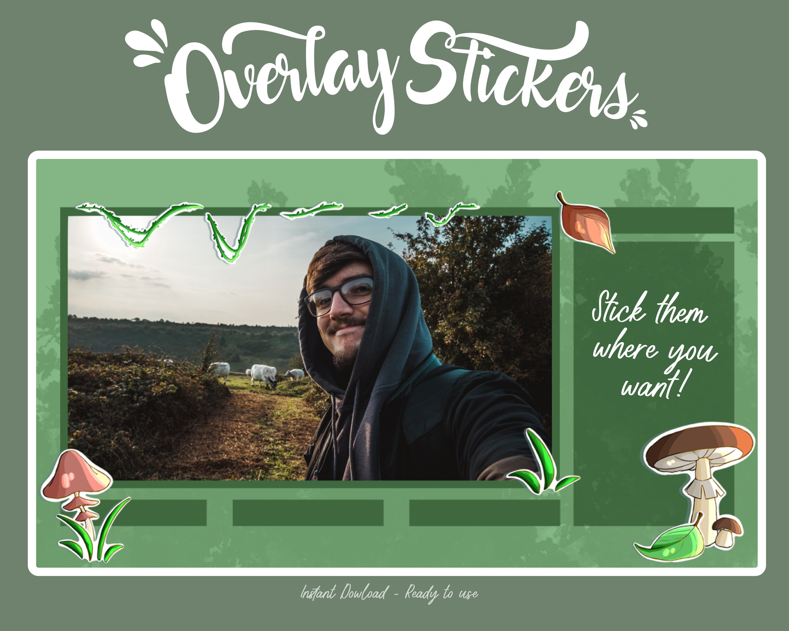 Nature Stream Overlay for Twitch Cute Twitch Stickers Mushrooms, Leaves ...
