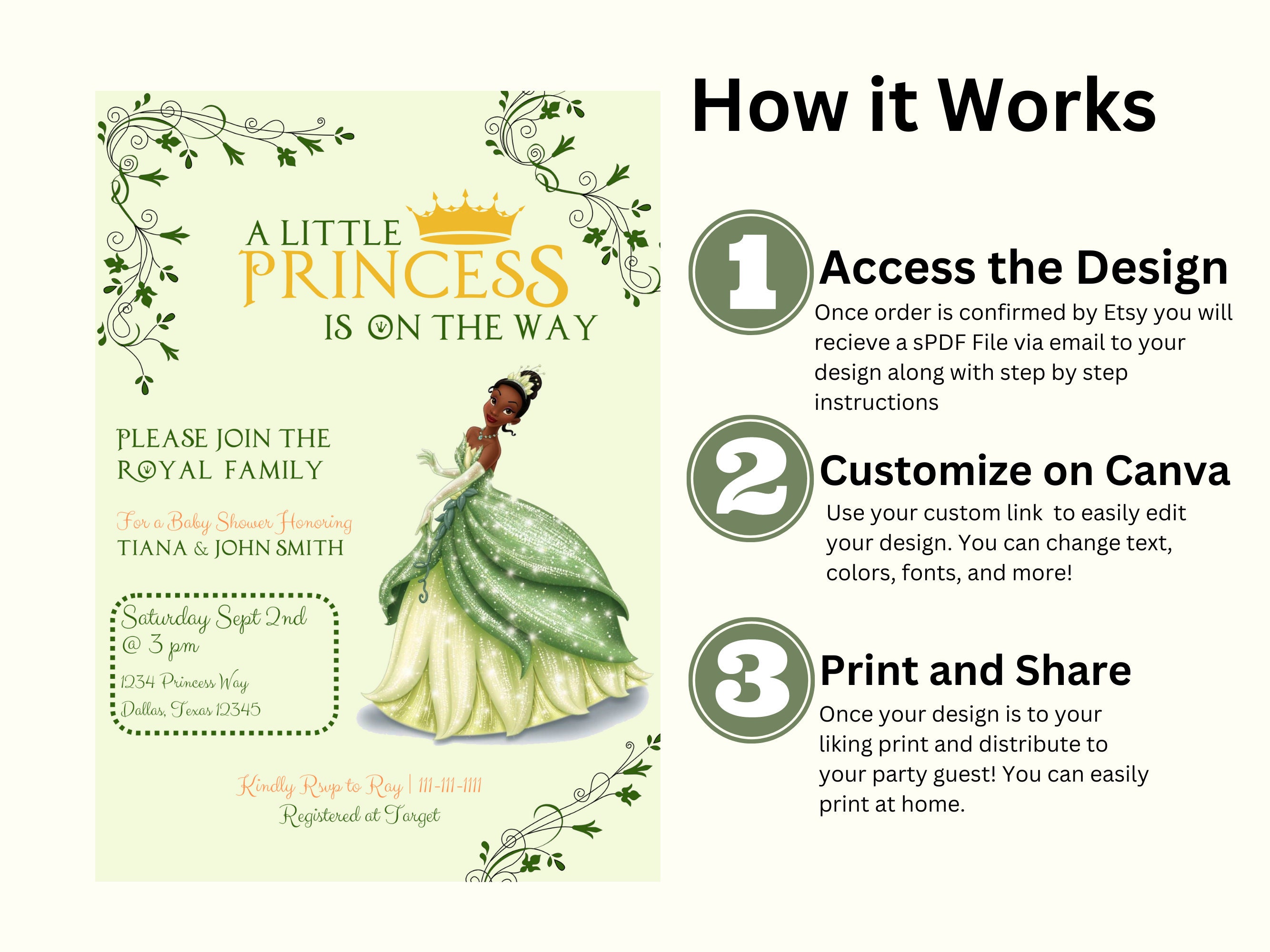 Editable Princess and the Frog Baby Shower Invitation - Etsy