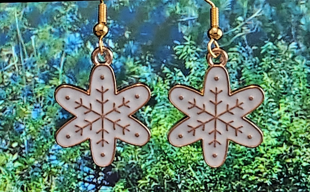 Atomic Snowflake Christmas Holiday Earrings Metal Enameled - Etsy