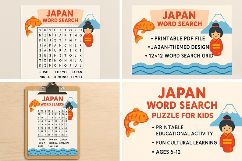 Japan Word Search Puzzle for Kids | Printable Educational Geography ...