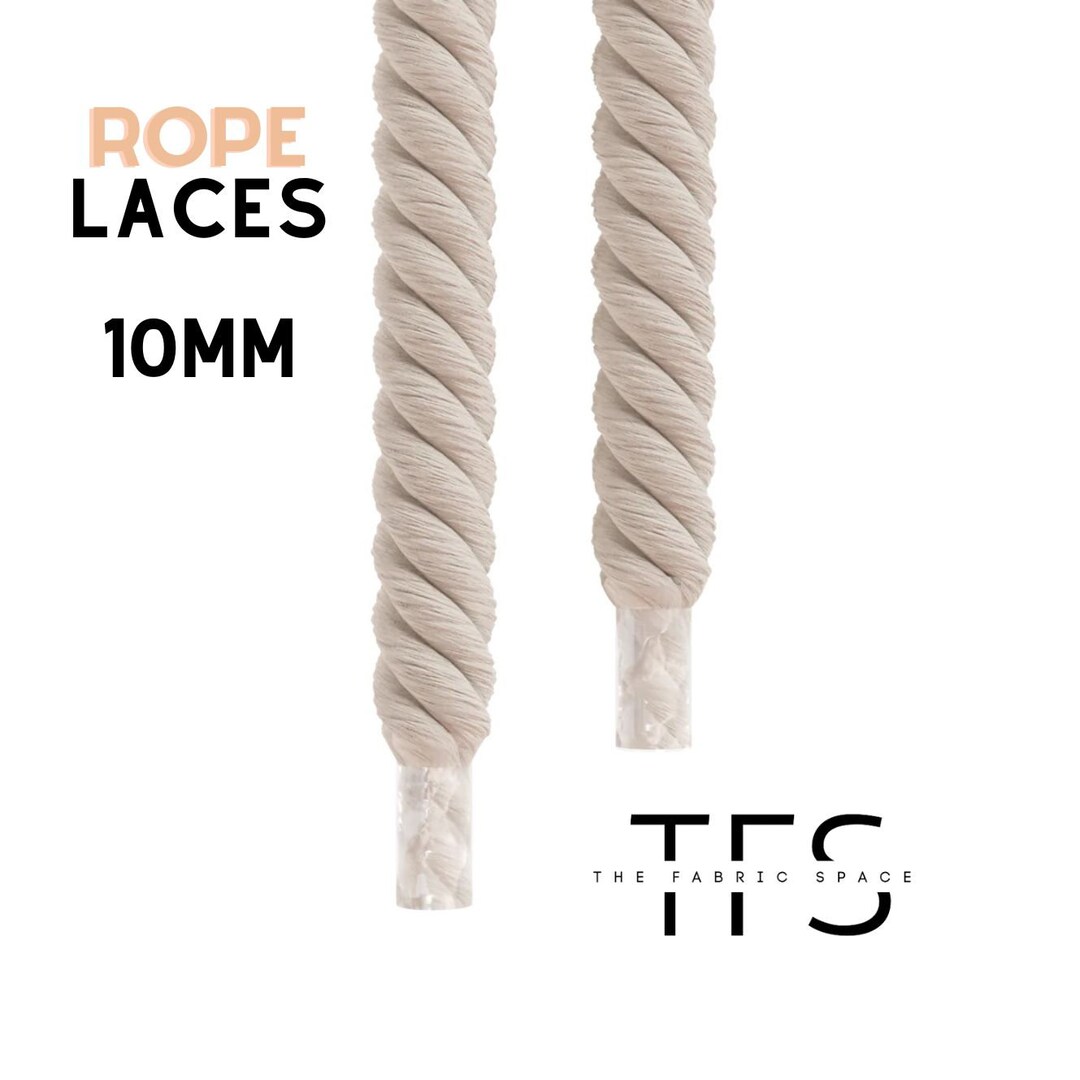 Chunky Laces 10mm Thick Cotton Rope Lace Beige With Clear Tips Natural ...