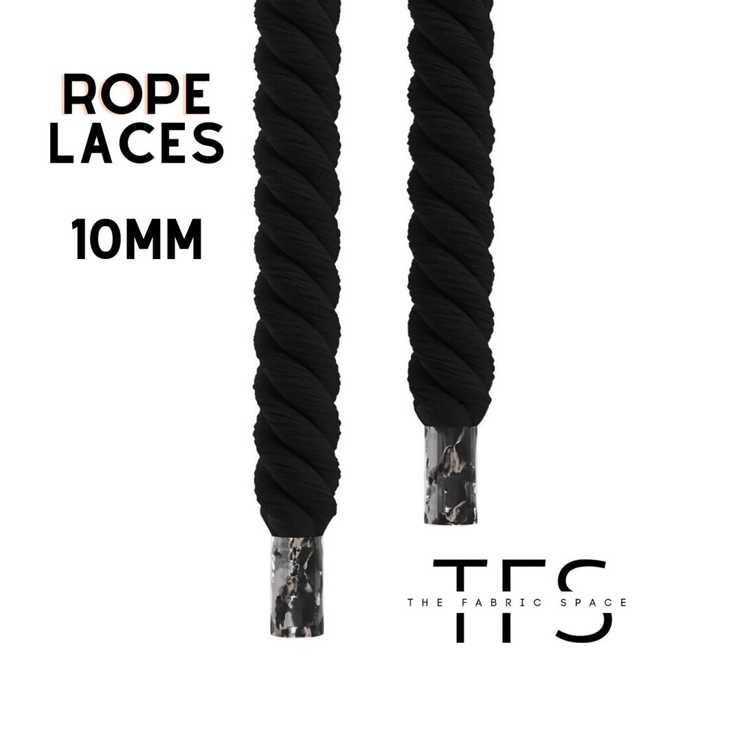 Chunky Laces 10mm Thick Cotton Rope Lace Midnight Black With Clear Tips ...