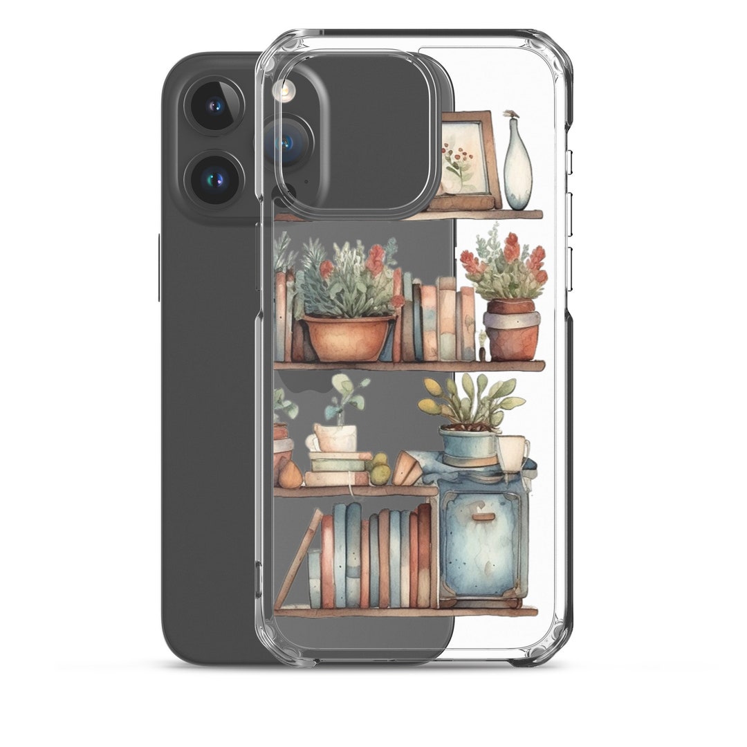 Watercolor Decorative Bookshelf With Plants Clear Case by Walk in Power ...