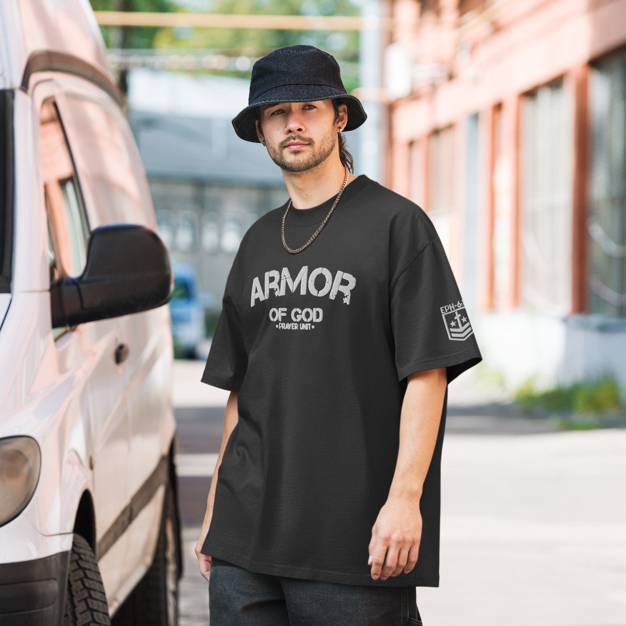 Embroidered Armor of God Oversized Faded T-shirt Christian Gifts ...