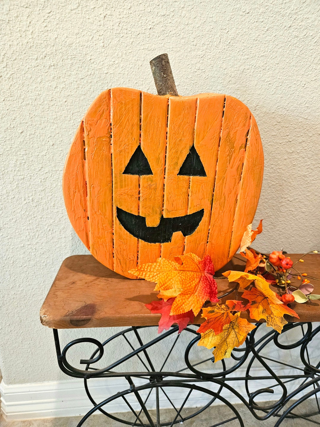 Jack-o-lantern-large Solid Wood Fall Decoration-rustic-crackle Finish ...