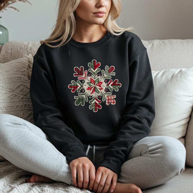 Plaid Snowflake Christmas Sweatshirt: Rustic Farmhouse Winter Pullover ...