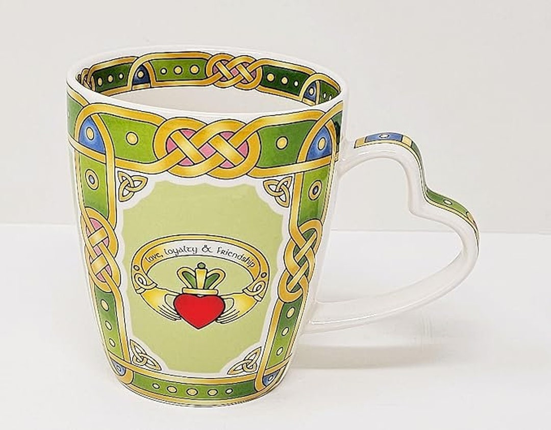 Gaelsong Irish Claddagh Mug, Loyalty Symbol Heart Shaped Handle Cup, 13 ...