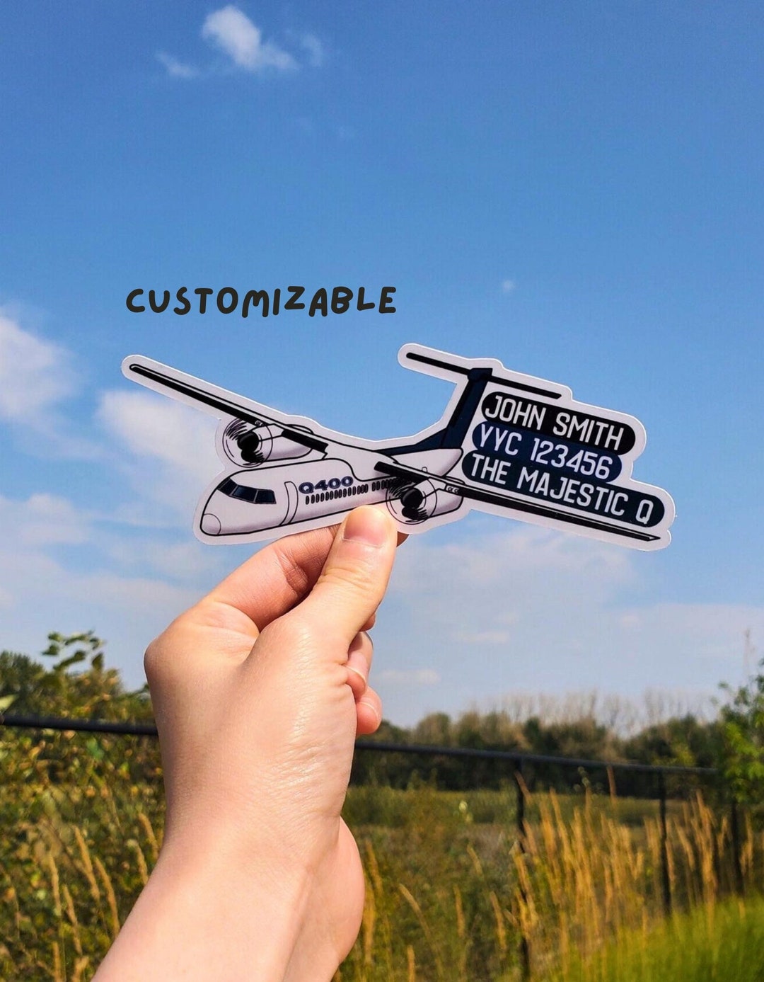 Customizable Q400 Airplane Sticker - Add Your Name, Home Airport ...