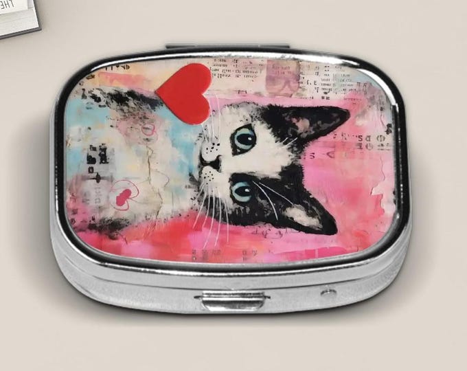 Black Cat Pill Box, Cute Pill Box, Vintage Style Trinket, Black Cat Pill Container, Art Nouveau ...