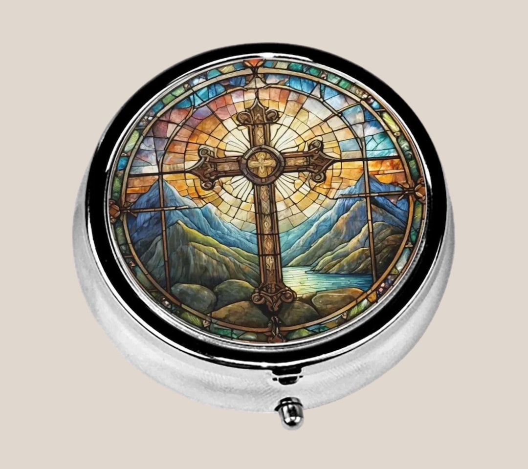 Christian Pill Box With Cross Stained Glass, Christian Gifts, Travel ...