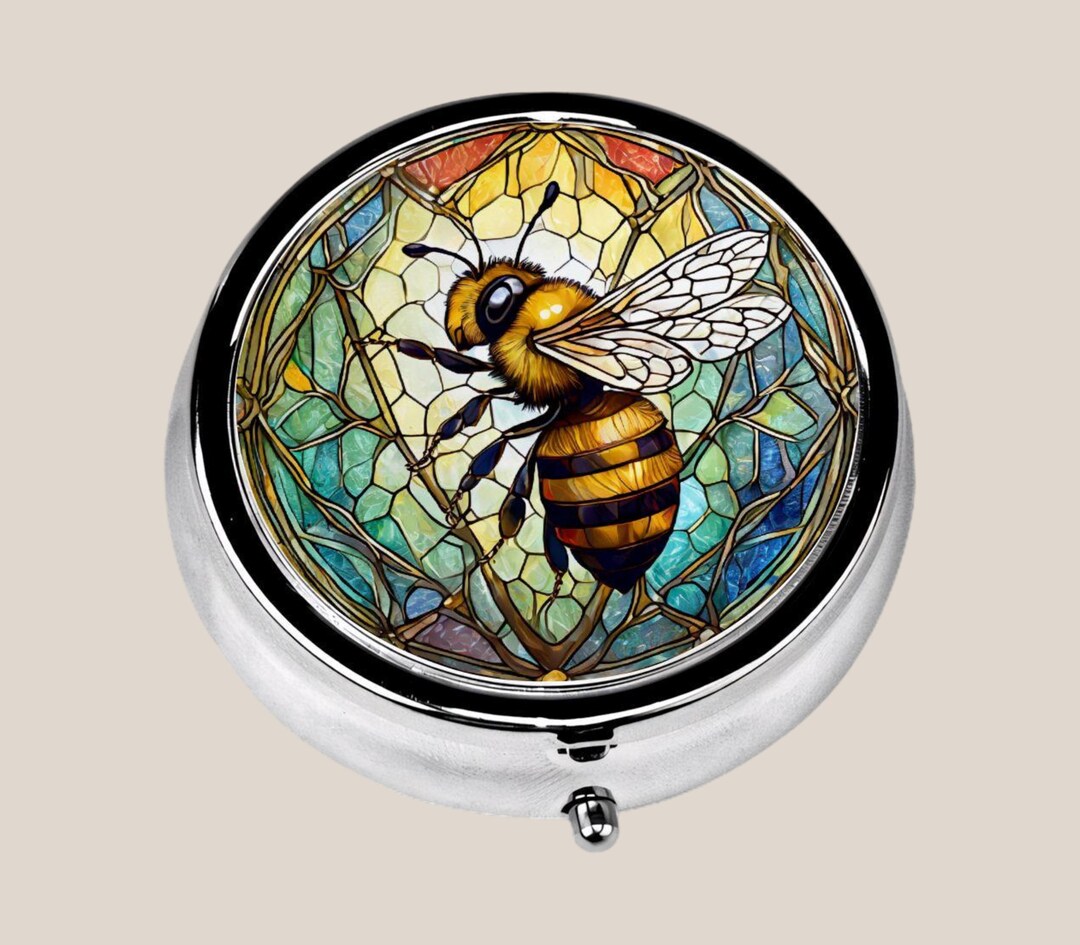 Bee Pill Box, Stained Glass Effect Pill Case, Vintage Medication ...