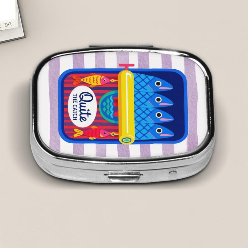 Sardines Pill Box for Travel Pocket and Purse, Small Rectangular Shape ...