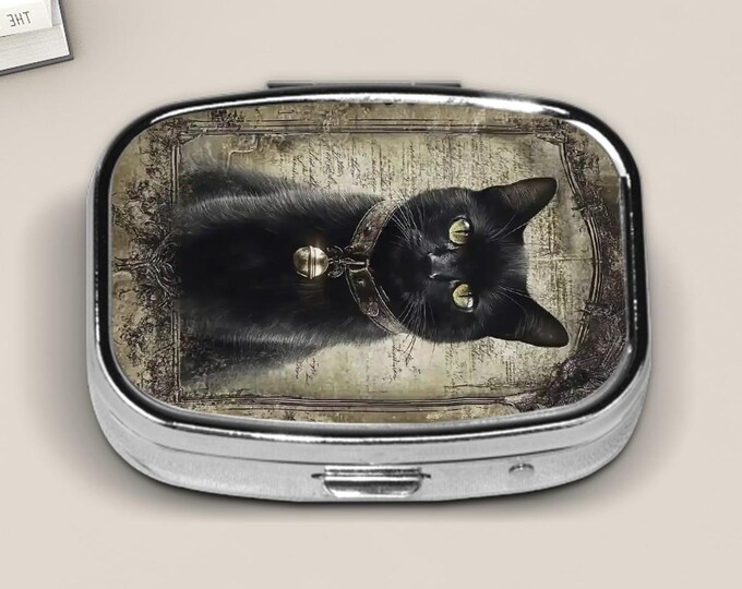 Black Cat Pill Box, Cute Pill Box, Vintage Style Trinket, Black Cat Pill Container, Art Nouveau ...