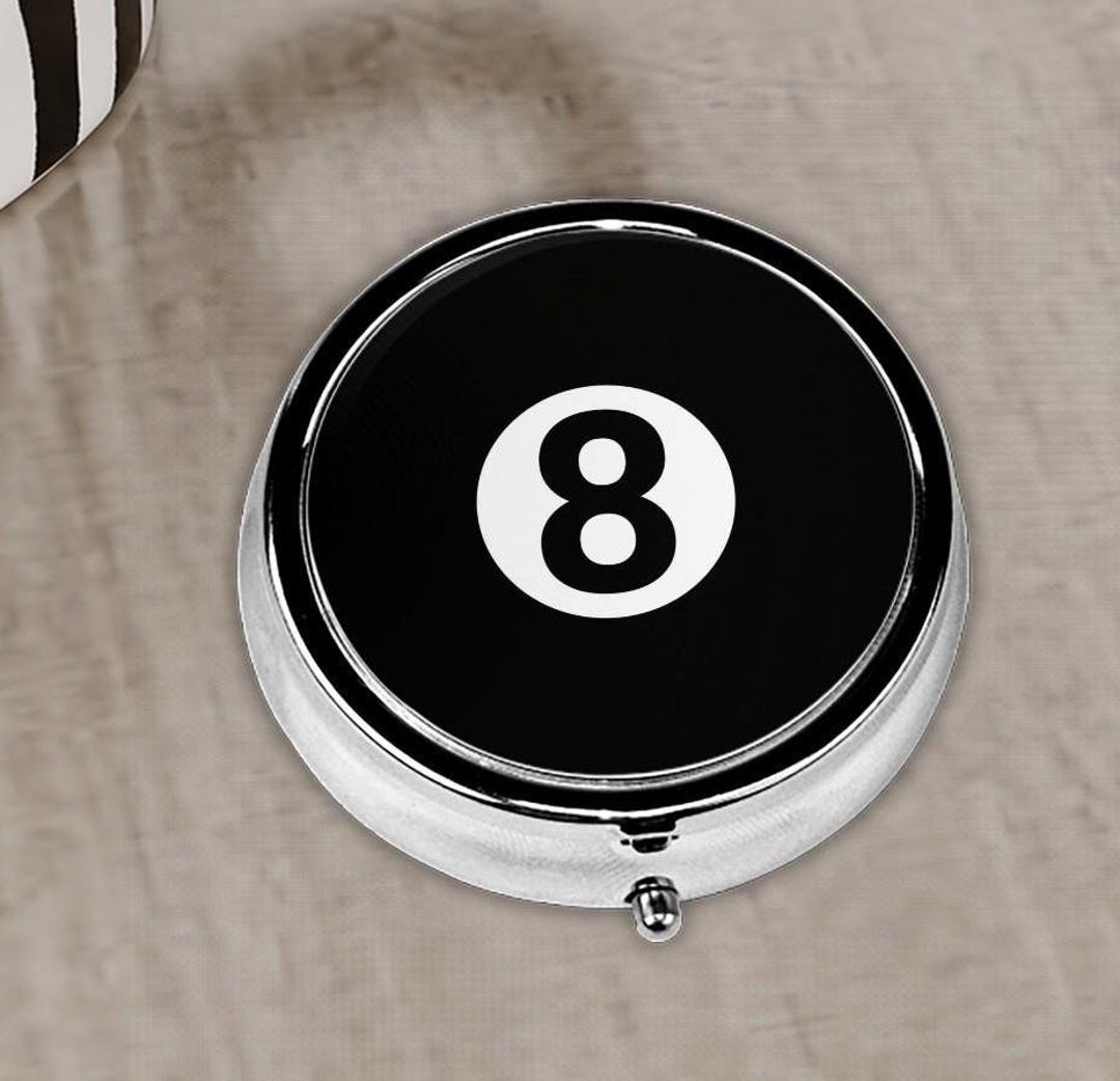 Eight Ball Pill Box for Purse Pocket and Travel, Poll Billiards Pill ...
