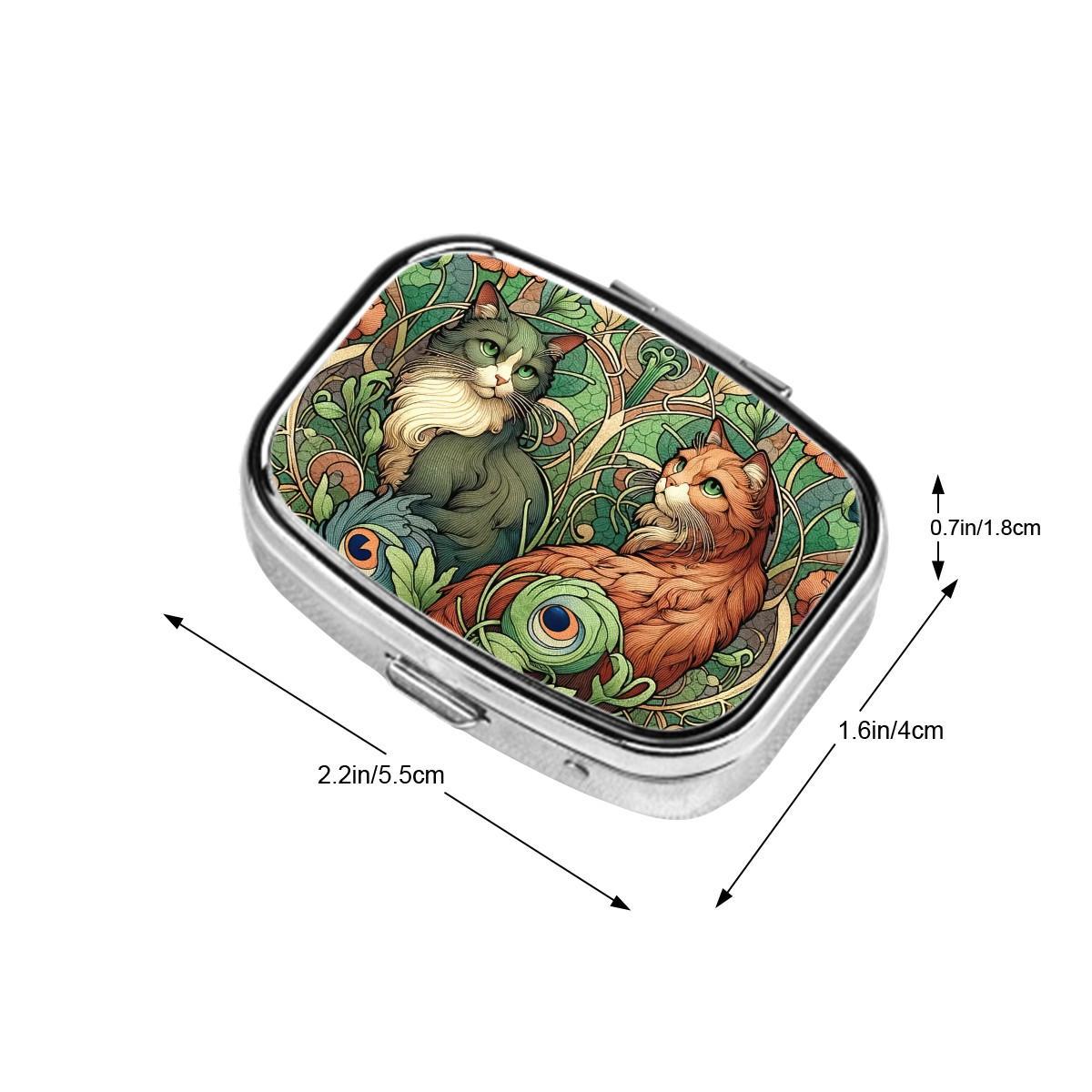 Cat Pill Box Art Nouveau Cat, Floral Vintage, Jewelry Trinket, Medicine Container, Cat Pill Case ...