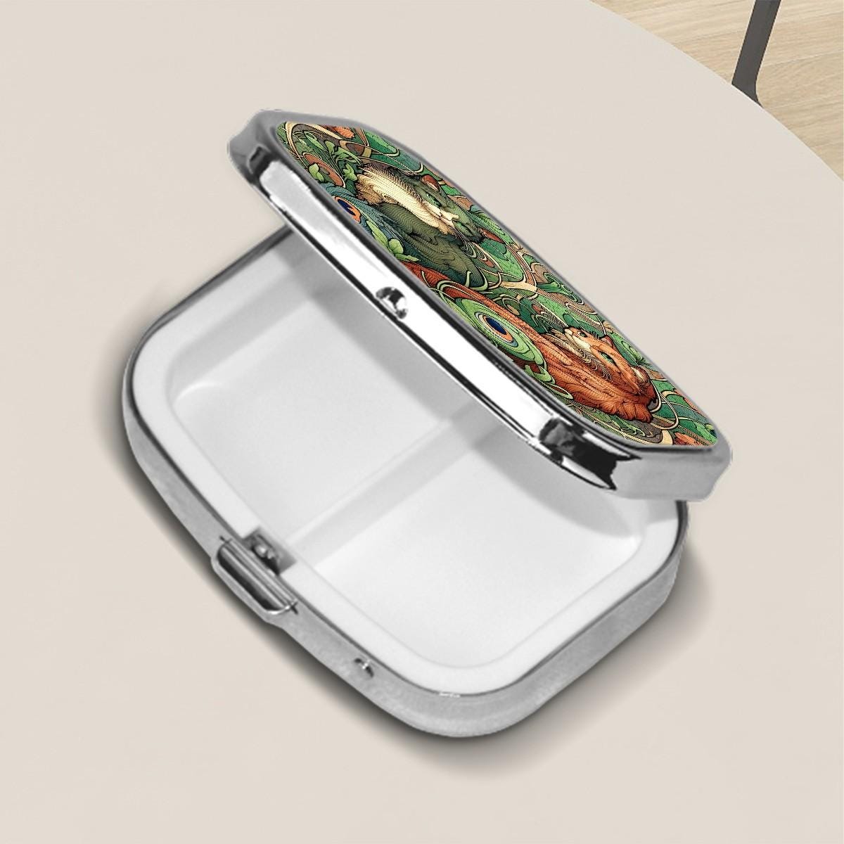 Cat Pill Box Art Nouveau Cat, Floral Vintage, Jewelry Trinket, Medicine Container, Cat Pill Case ...