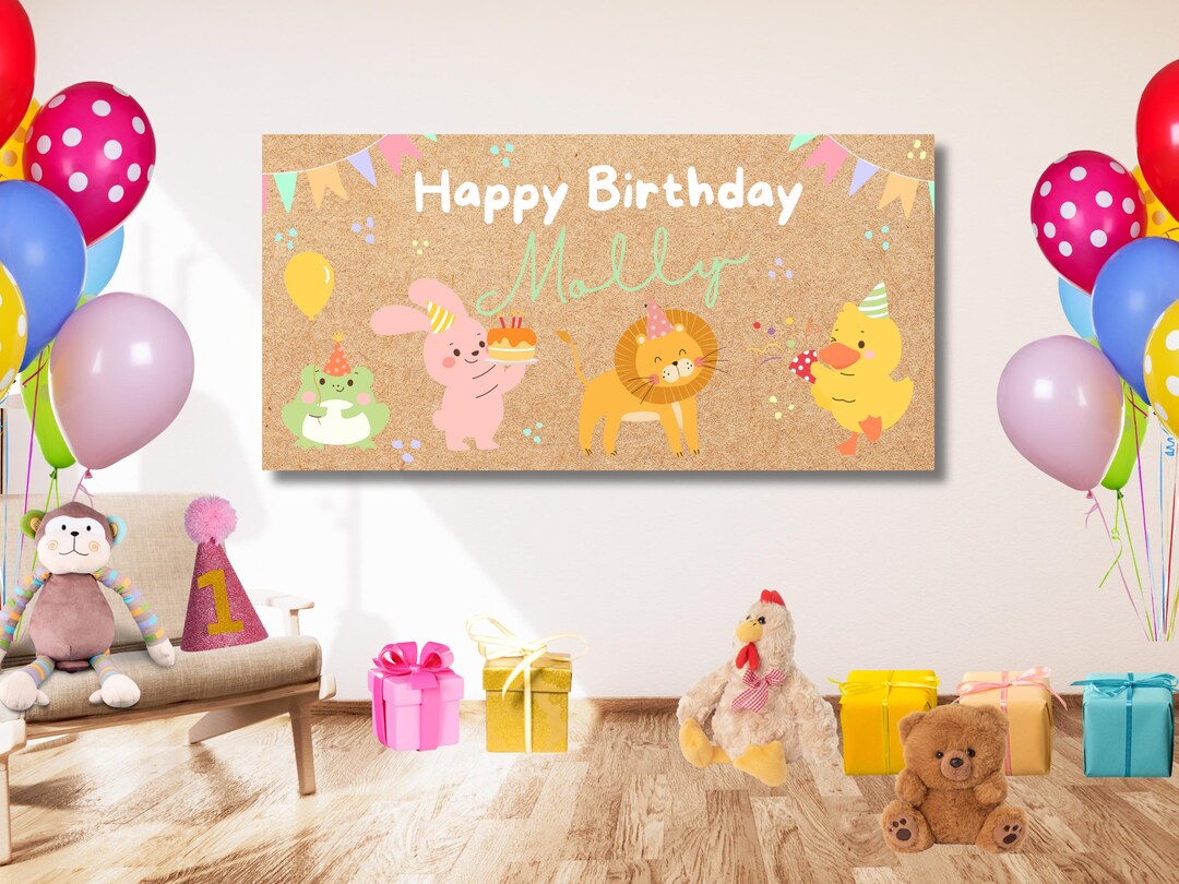 Baby Birthday Banner | Animal Theme Birthday | Birthday Decorations ...