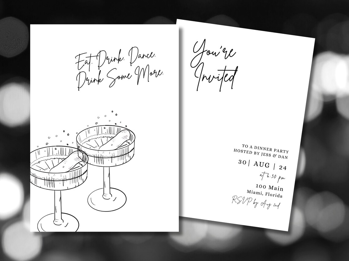 Eat. Drink. Dance Fine Line Invitation | Party Invitation | Classy ...