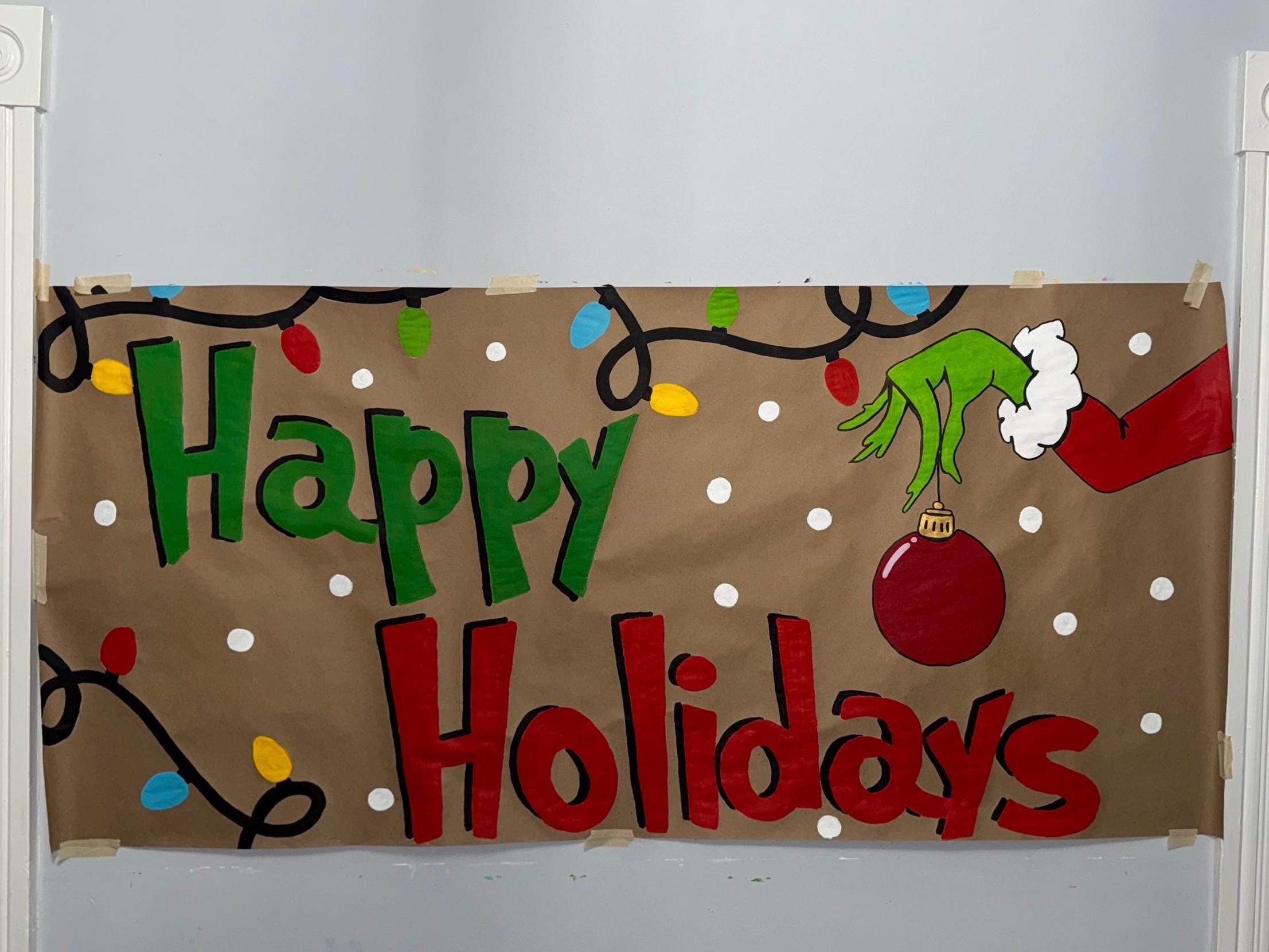 Grinch Banner Christmas Banner Happy Holidays Christmas Decorations ...