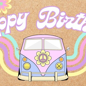 Groovy Happy Birthday Banner: Retro Van, Pastel Decor - Etsy