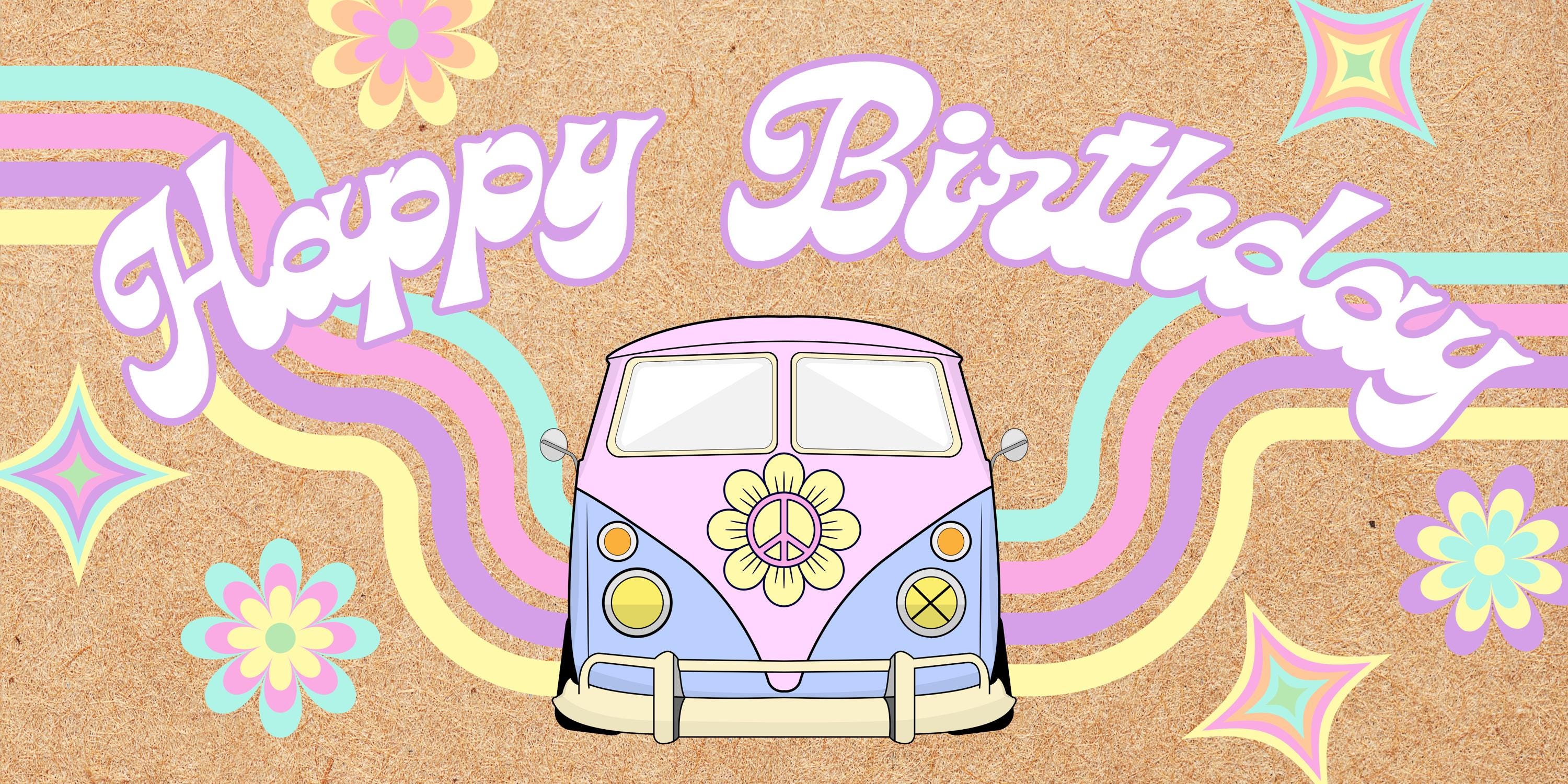 Groovy Happy Birthday Banner: Retro Van, Pastel Decor - Etsy