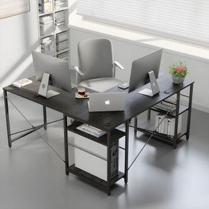 Rowland L-shaped Computer Desk With Storage Shelves, Home Office Corner ...