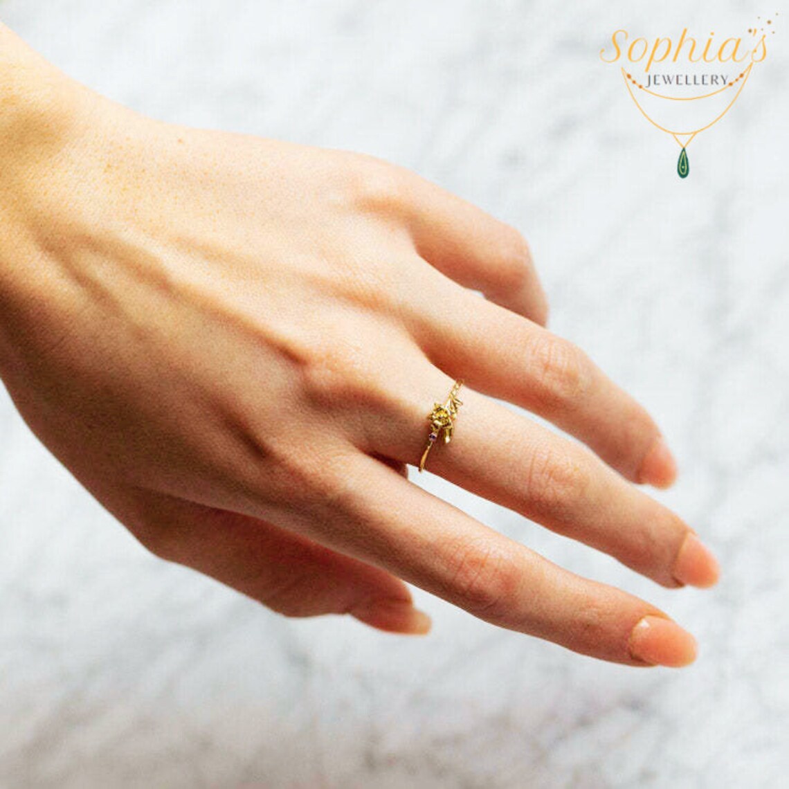 Birth Flower Gold Ring,statement Flower Rings,dainty Birth Flower Ring ...