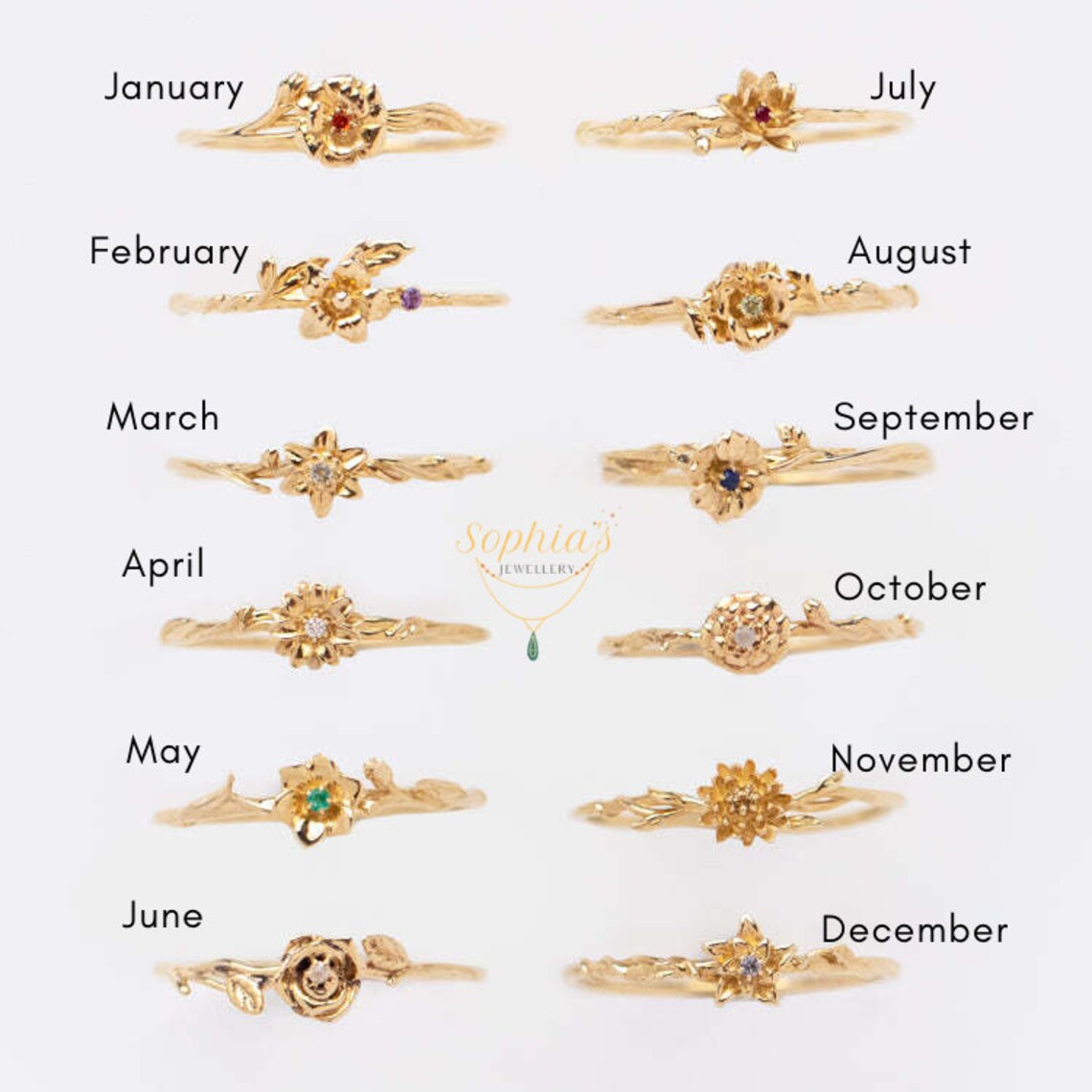 Birth Flower Gold Ring,statement Flower Rings,dainty Birth Flower Ring ...