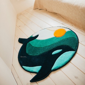 Seaside Inspired Tufted Rug L Orca Motif L 100% Handmade Soft & Fluffy ...