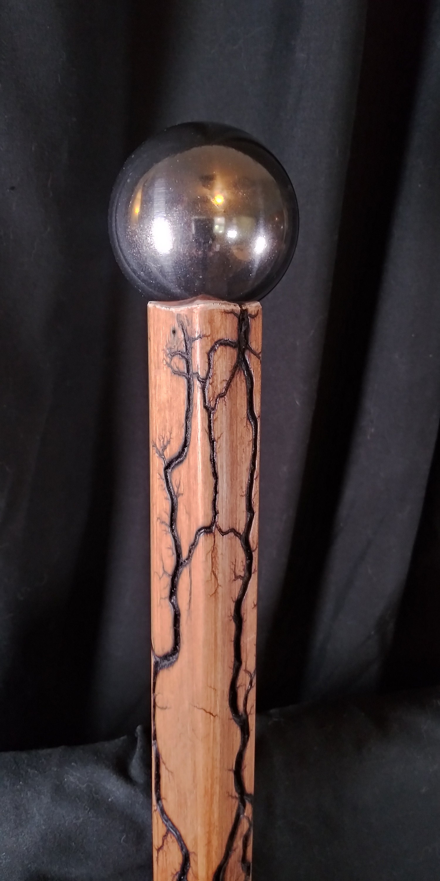 Ball Top Lightning Cane. Fashionable Fractal Burned Walking Cane With 2 ...