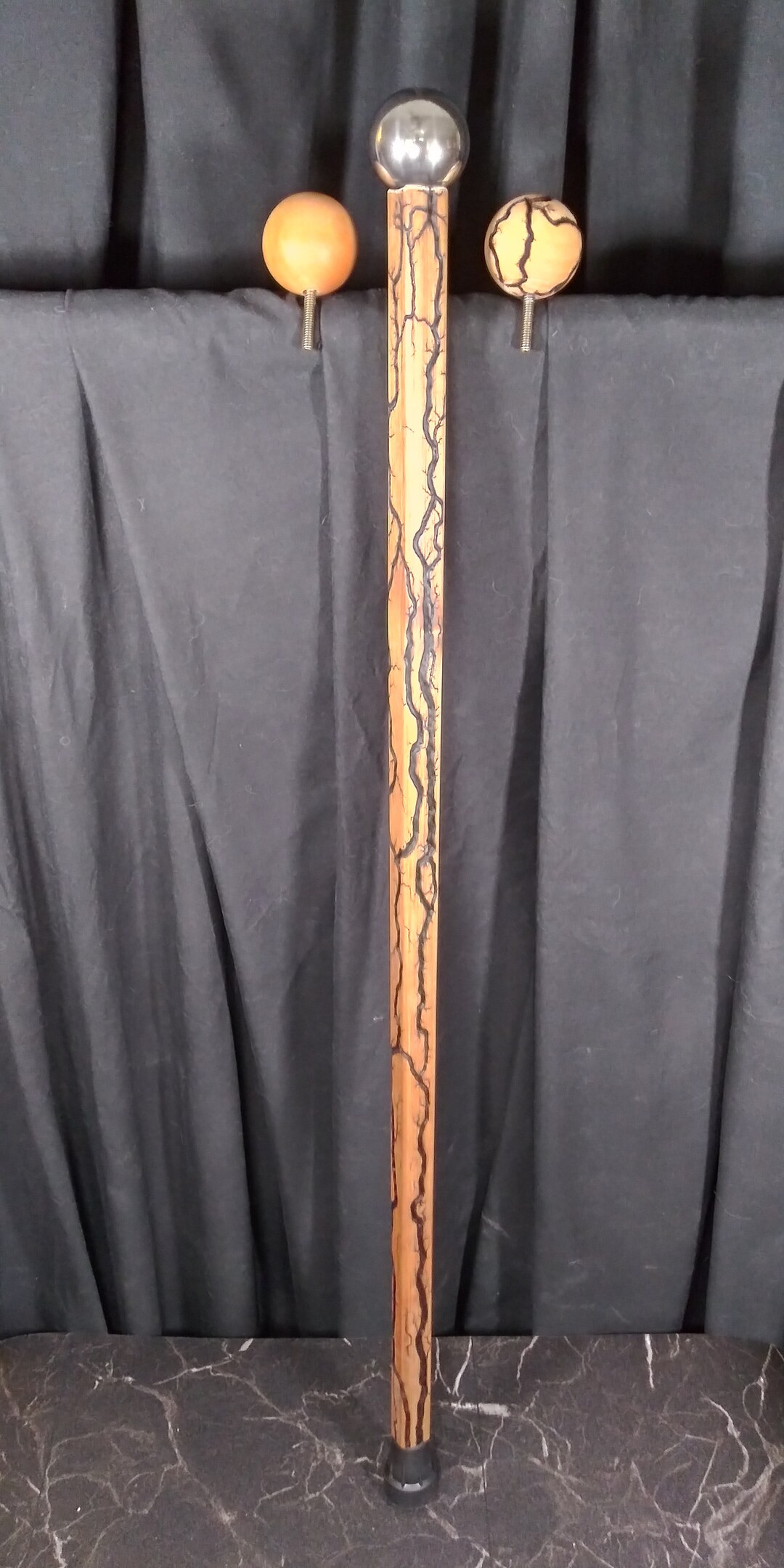 Ball Top Lightning Cane. Fashionable Fractal Burned Walking Cane With 2 ...