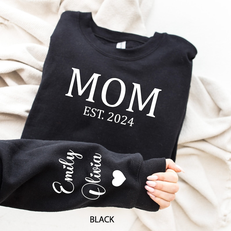 Personalized Mom Est Sweatshirt With Kids Names Sleeve, Custom Momma ...