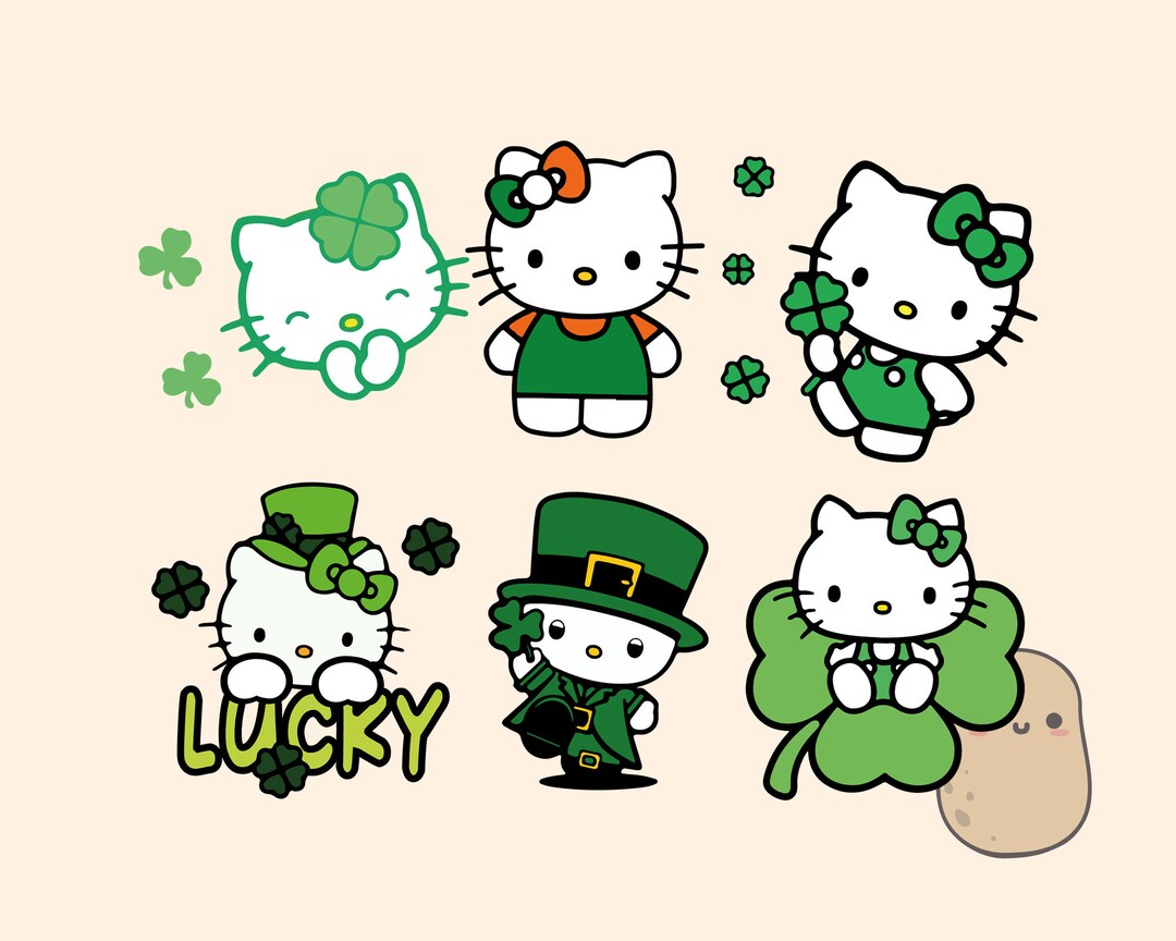 Kawaii Kitty St Patrick Day Svg Bundle, Kawaii Kitty Svg, Cute Cat Svg ...