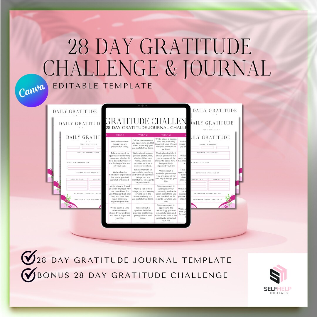 28 Day Gratitude Challenge Journal & Template - Etsy