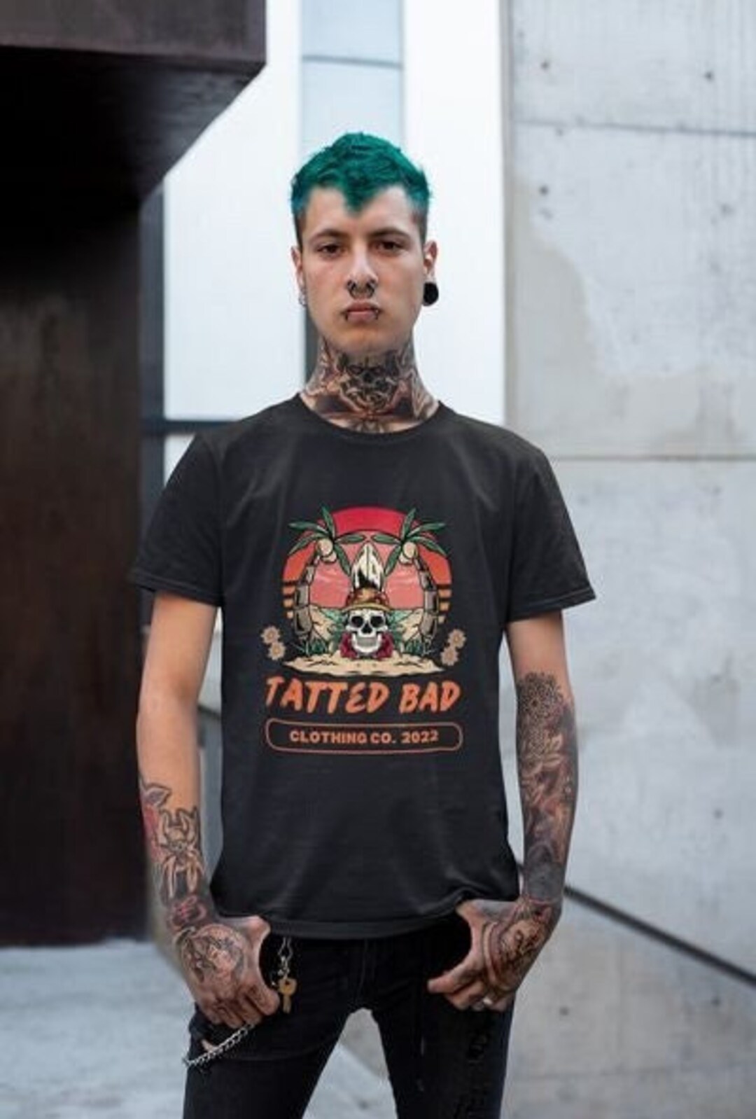 Tatted Bad Skull Beach Shirt, Tattoo Shirts, Cool Vintage Tattoo Shirt ...