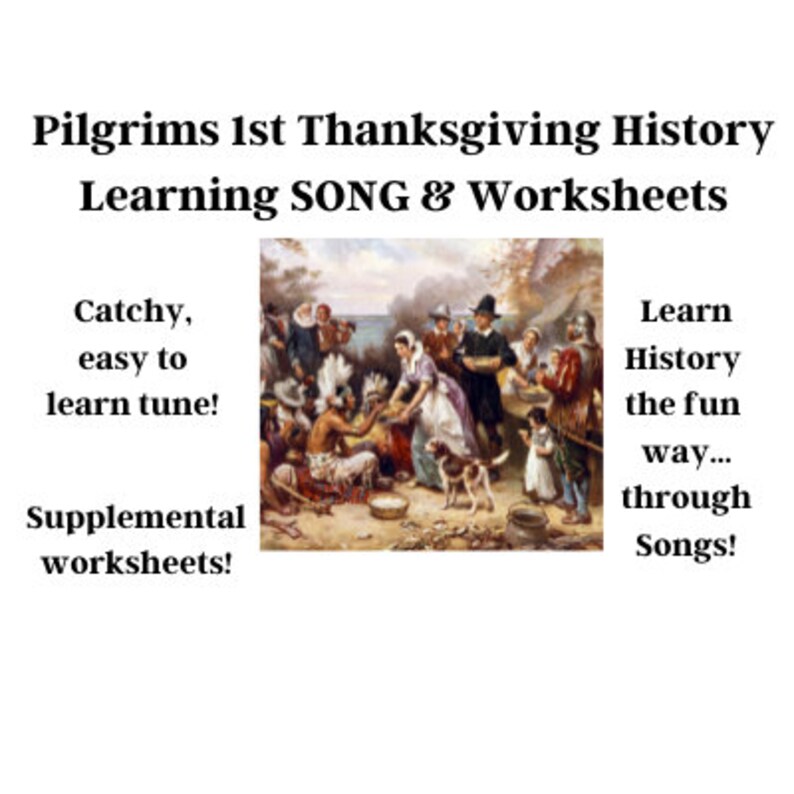 Pilgrims and the First Thanksgiving History Learning SONG & Worksheets ...