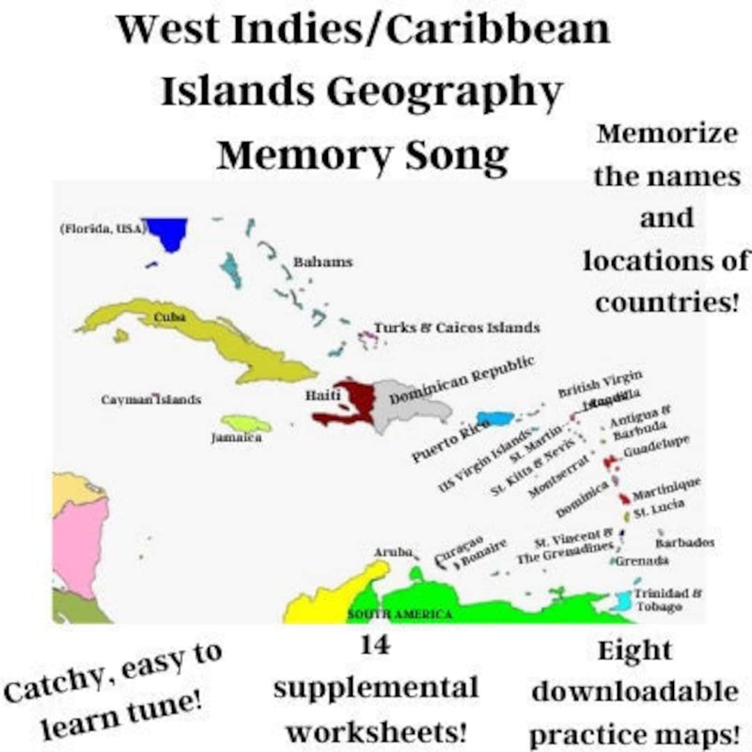 West Indies/ Caribbean Islands Geography Memory SONG, Maps & Worksheets ...
