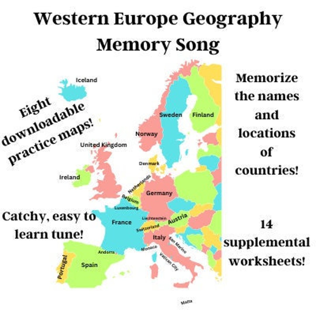 Western Europe Geography Memory SONG, Maps & Worksheets - Etsy