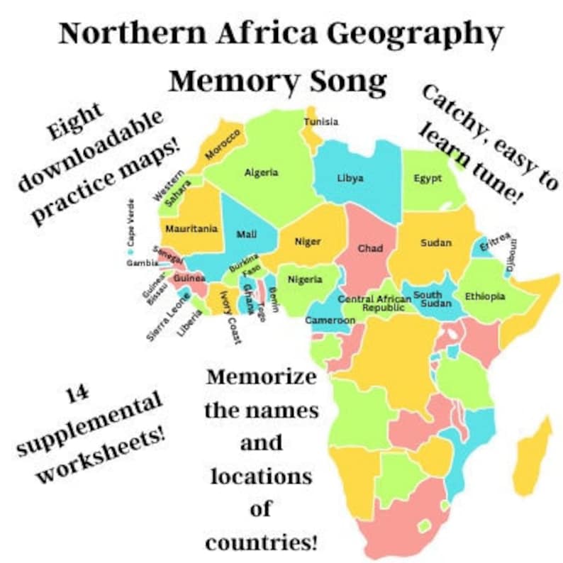 Northern Africa Geography Memory SONG, Maps & Worksheets - Etsy