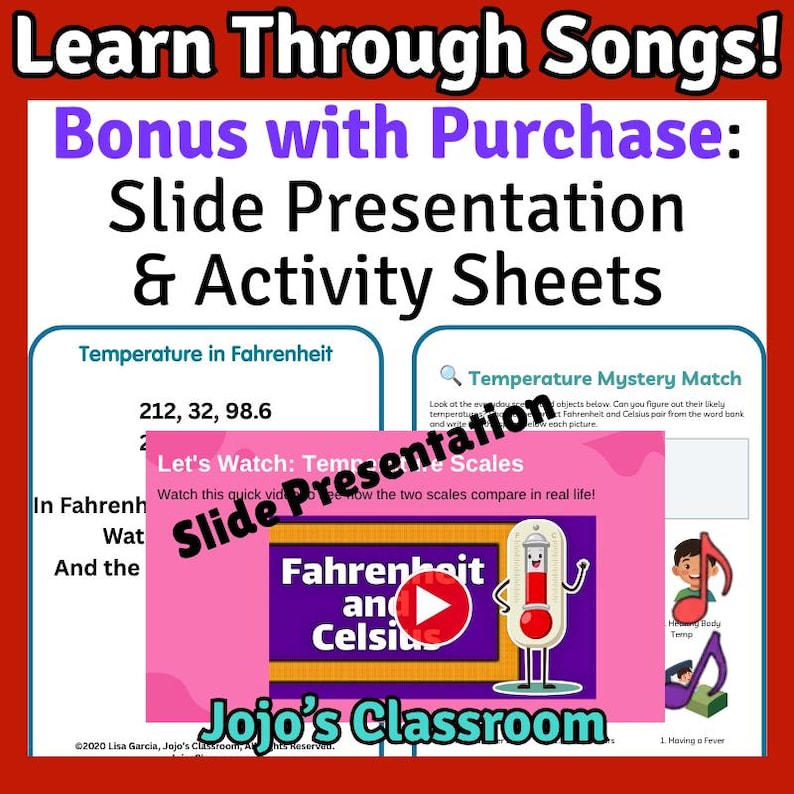 Fahrenheit Temperature Math SONG, VIDEO, & Bonus Slides, Extension ...