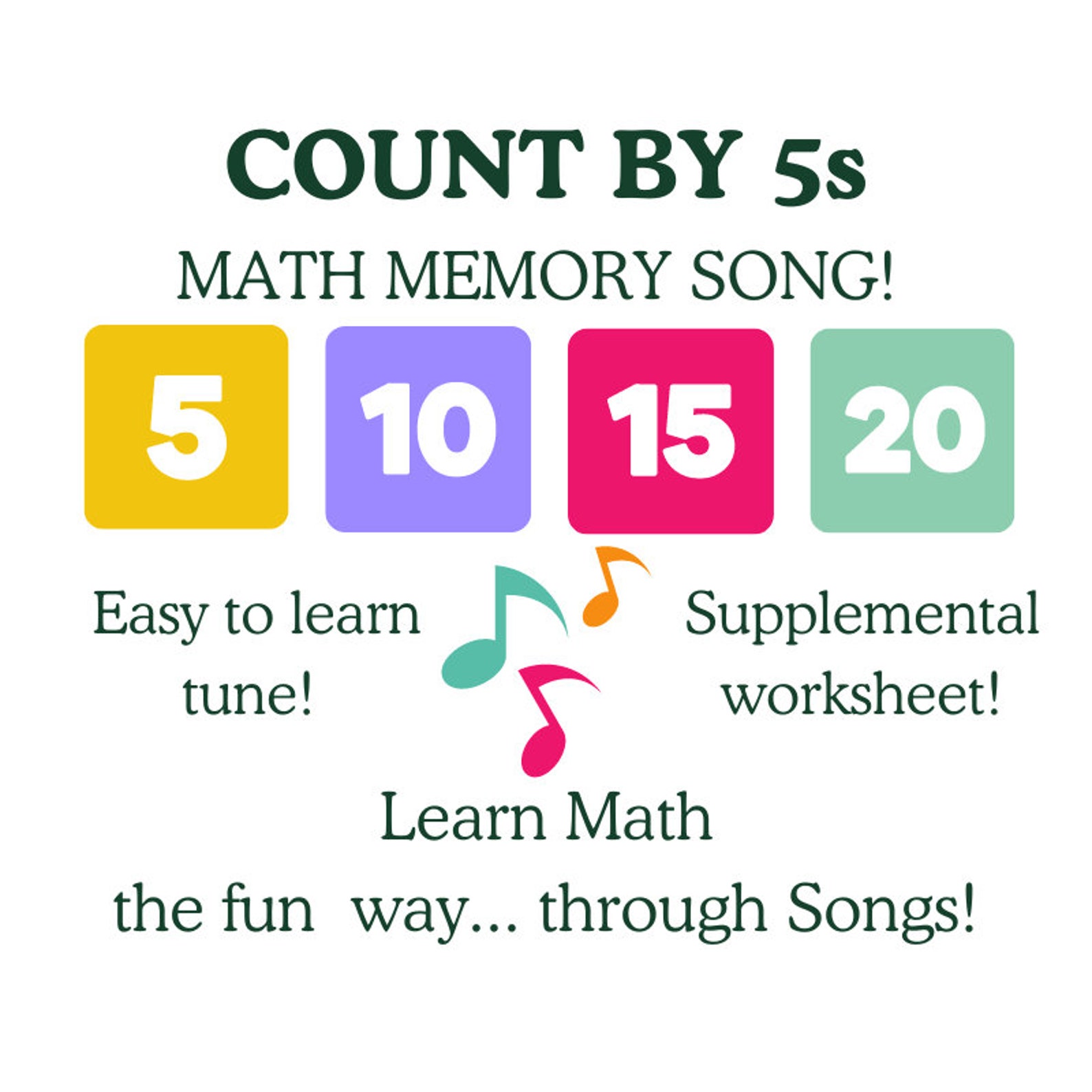 Count by 5s Math Memory SONG & Worksheet - Etsy