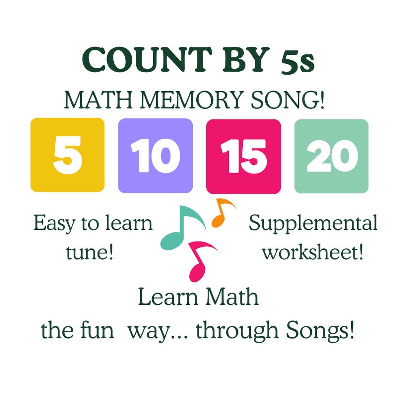 Count by 5s Math Memory SONG & Worksheet - Etsy
