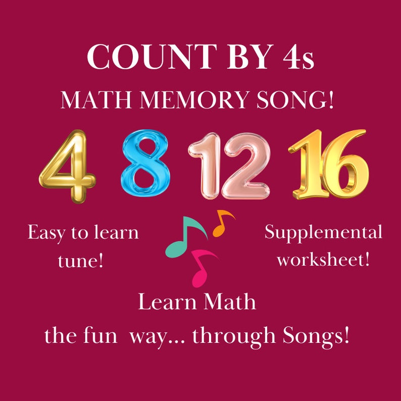 Count by 4s Math Learning SONG & Worksheet - Etsy