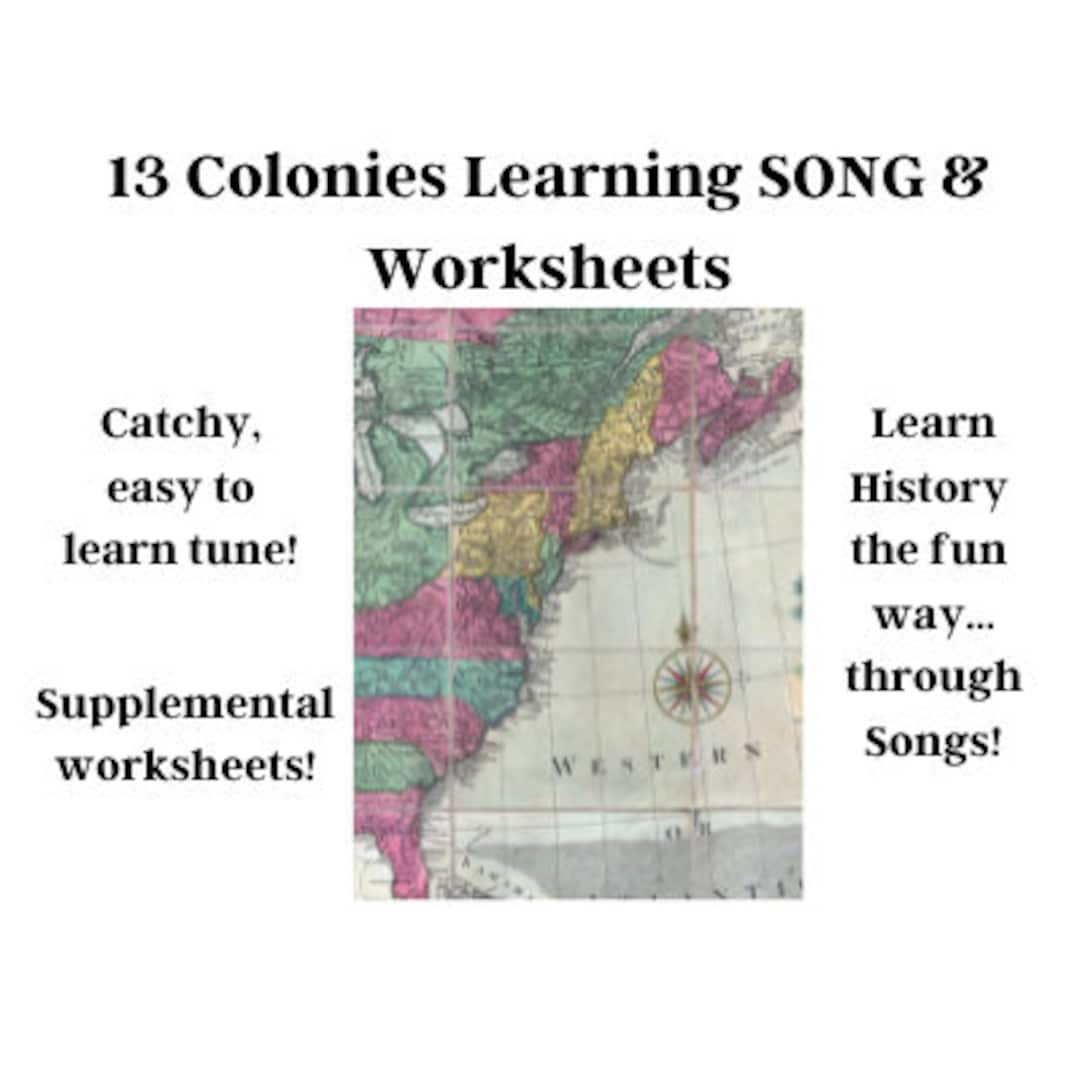 13 Colonies History Learning SONG & Worksheets - Etsy