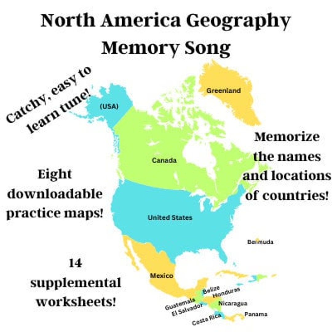 North America Geography Memory SONG, Maps & Worksheets - Etsy