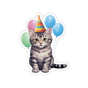 Happy Birthday Cat Kiss-cut Sticker - Etsy