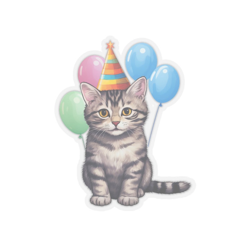 Happy Birthday Cat Kiss-cut Sticker - Etsy