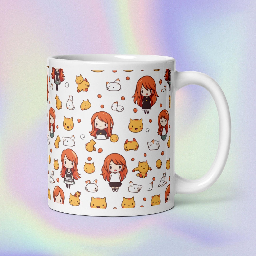 Kawaii Coffee Mug - Cute Anime Cat Design - Ceramic Tea Cup - Unique ...