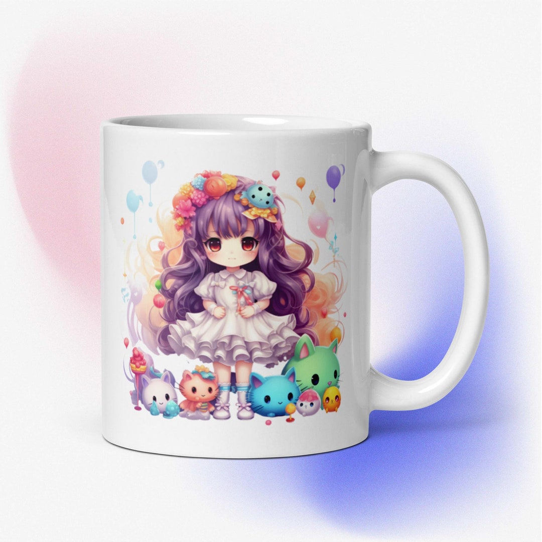 Kawaii Coffee Mug - Cute Anime Cat Design - Ceramic Tea Cup - Unique ...