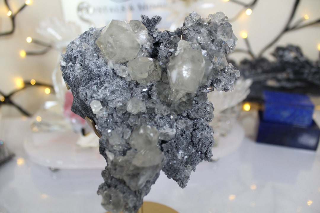 Octahedral Yellow Calcite Specimen on Custom Stand - Etsy